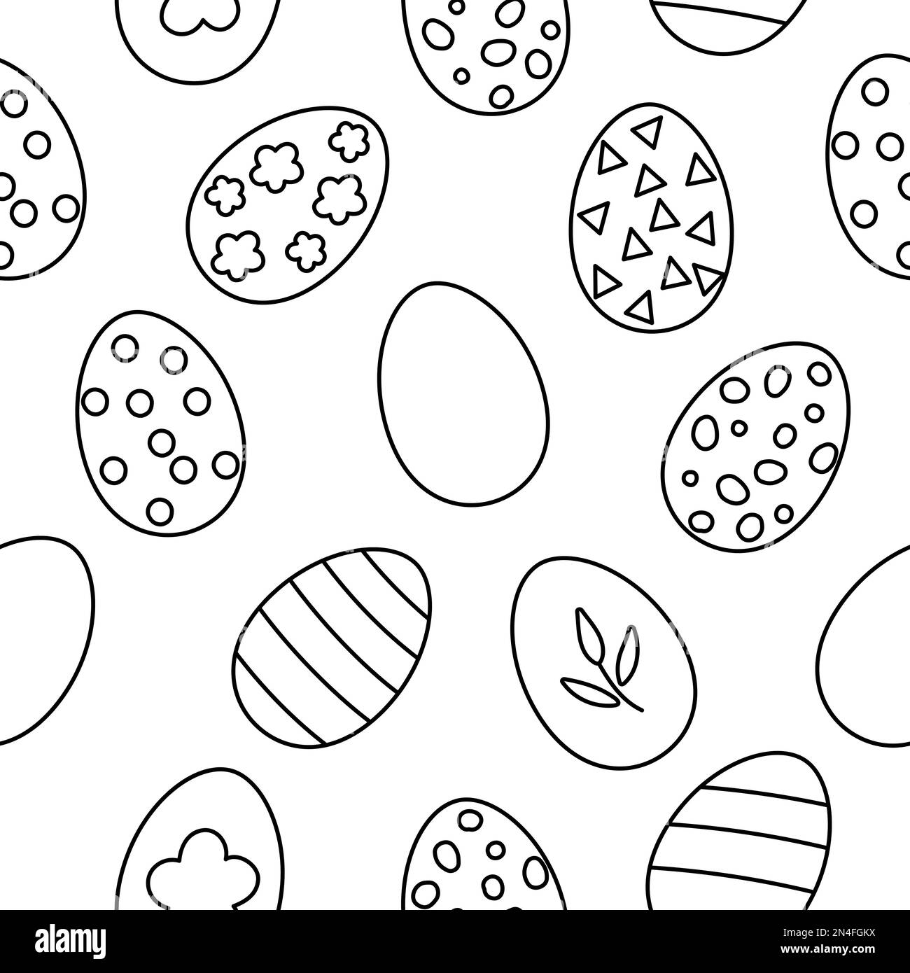 Vector Easter black and white eggs seamless pattern. Spring outline ...