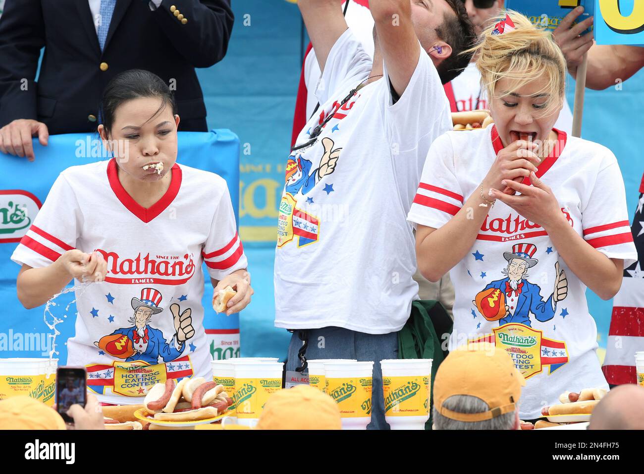 Sonya Thomas, left, and Miki Sudo, right, compete at the Nathan's ...