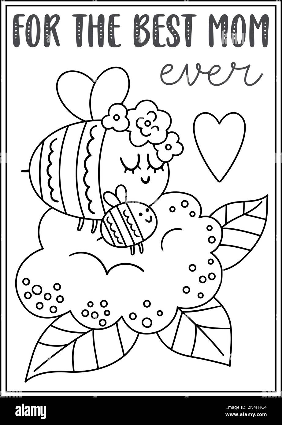 Vector black and white Mothers Day card with cute boho insects. Pre ...