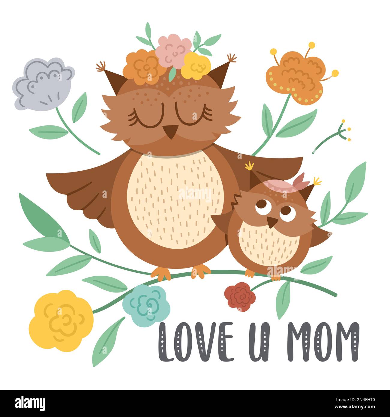 Vector Mothers Day card with cute boho animal. Pre-made design with ...