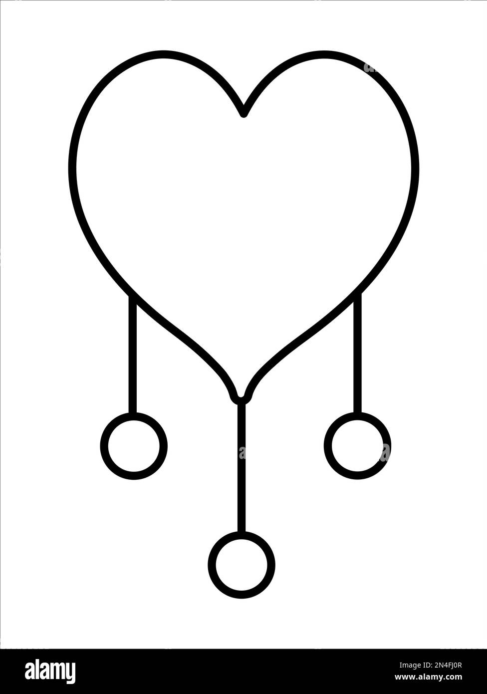 Vector black and white boho heart with pendants. Bohemian line icon ...