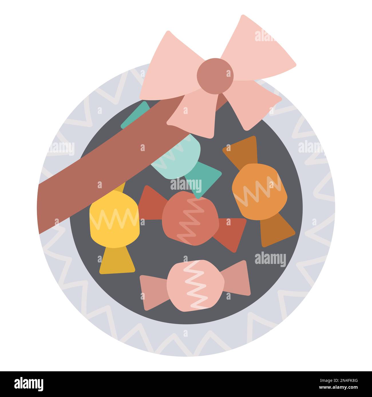 Vector flat candy box tied with pink bow. Sweet present illustration ...