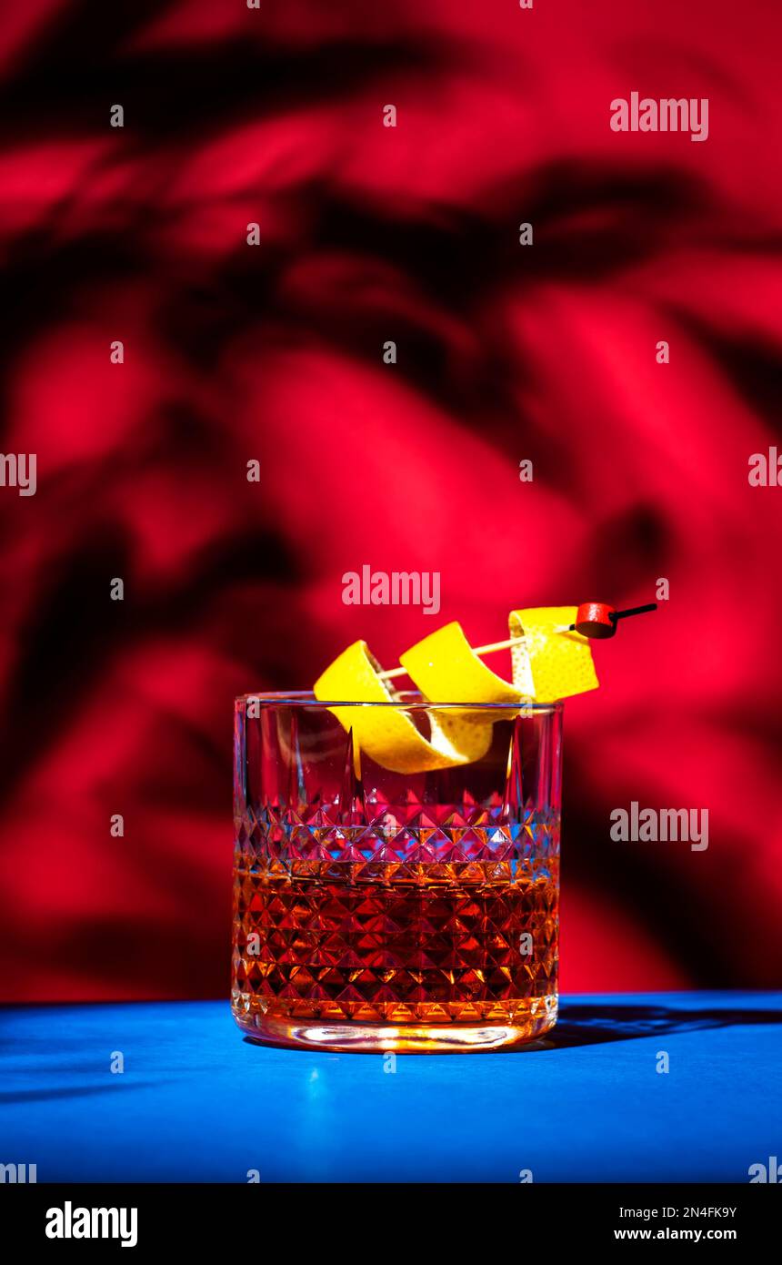 Sazerac cocktail with cognac, bourbon, absinthe, bitters, sugar and ...