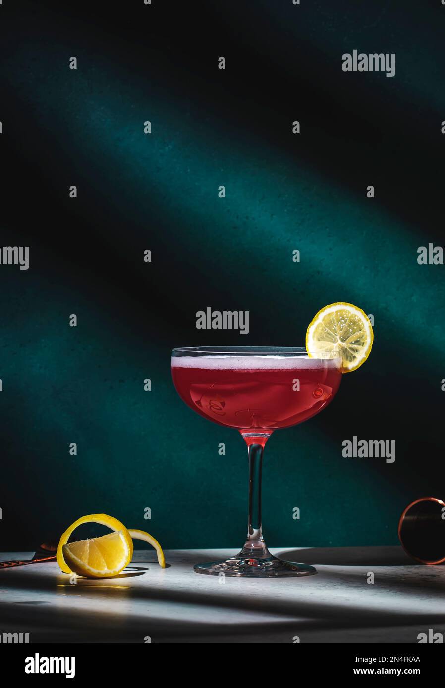 Pink lady alcoholic cocktail drink with gin, grenadine syrup, lemon ...