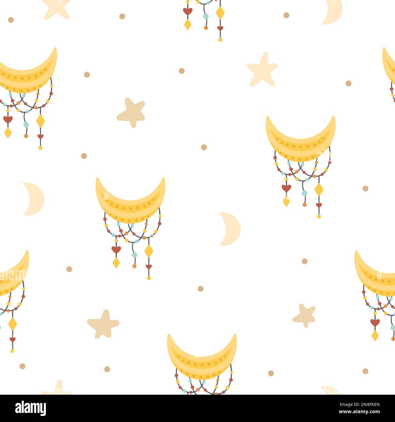 Vector boho ornament. Bohemian seamless pattern with stars and crescent ...