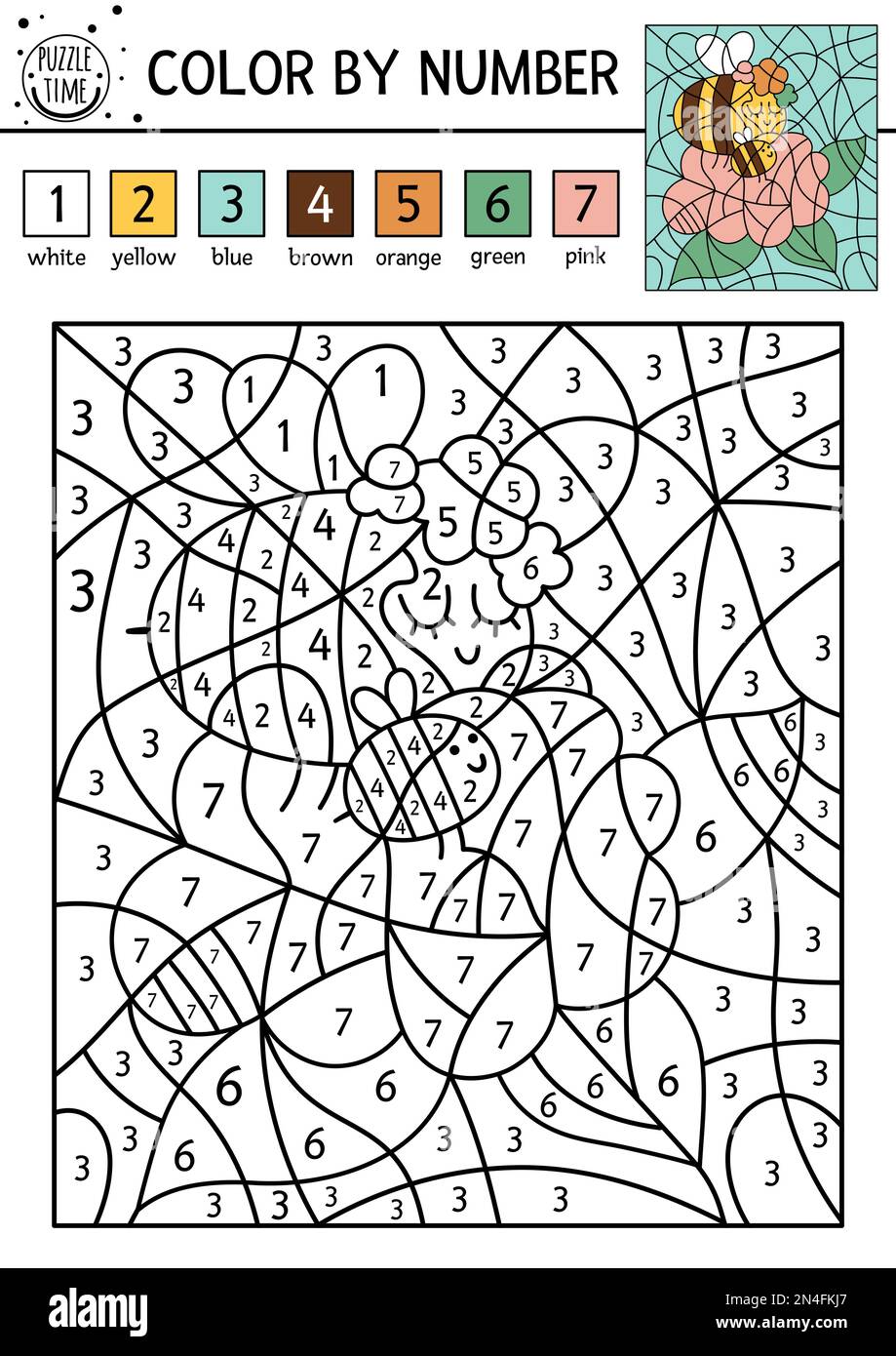 Vector Mothers day color by number activity with baby bumblebee and ...
