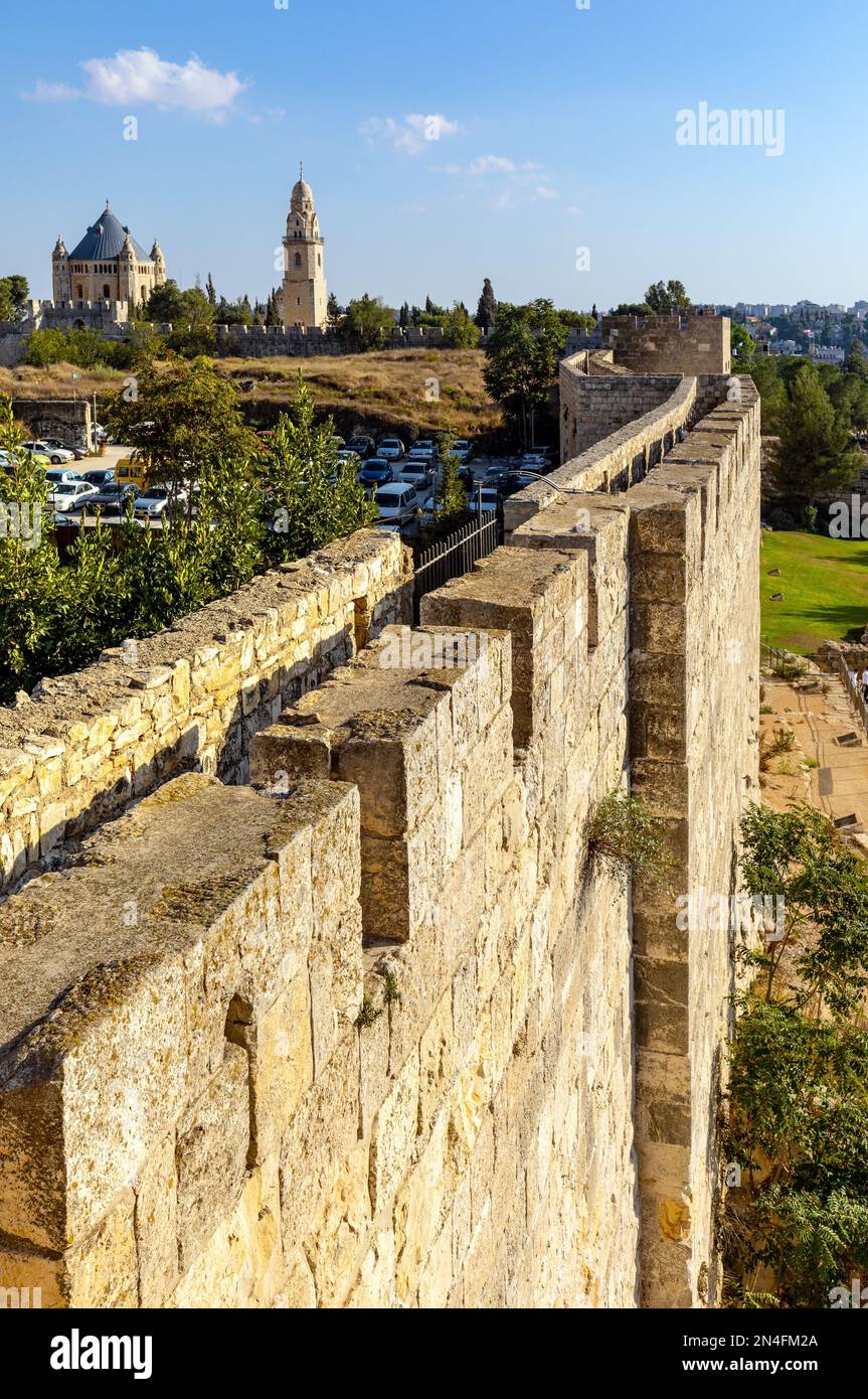 Jerusalem, Israel - October 12, 2017: Walls of Old City over Hativat ...