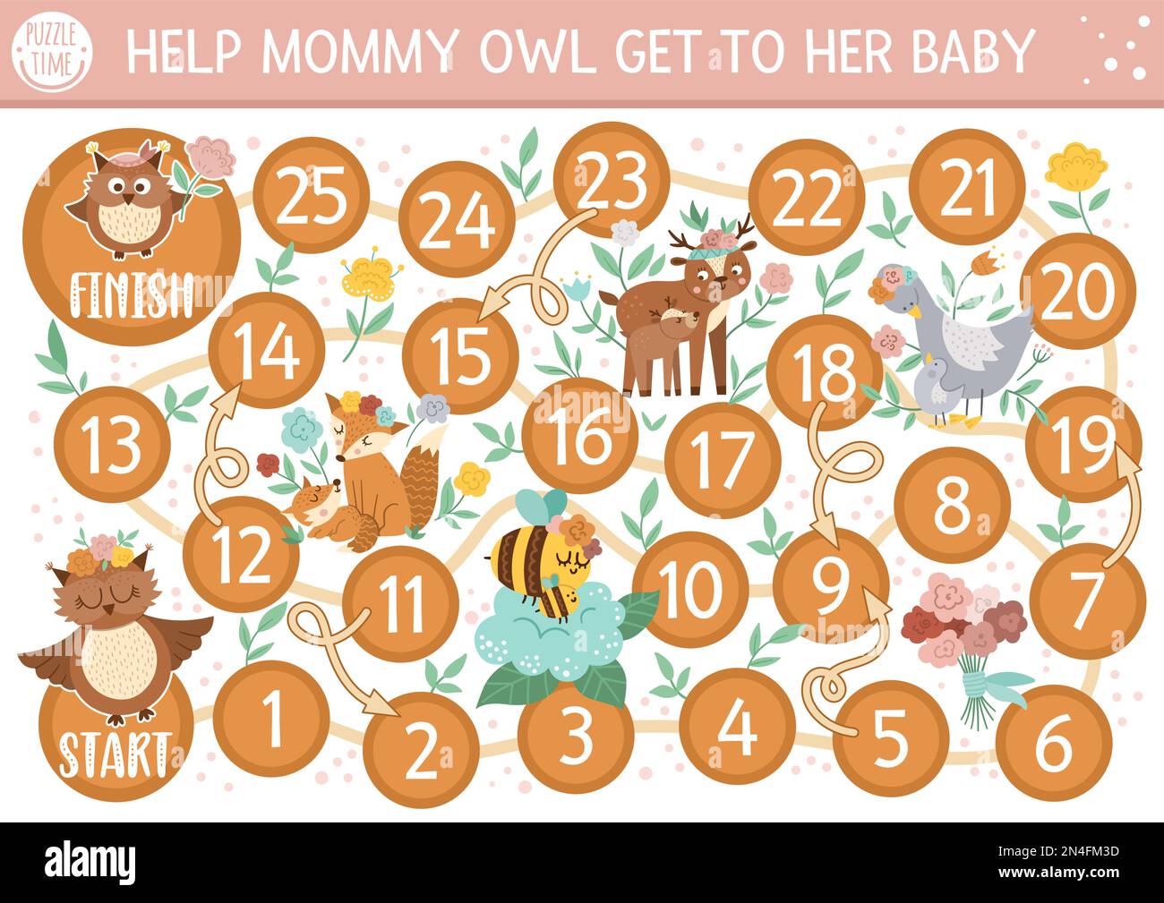 Mothers day dice board game for children with cute animals. Educational ...