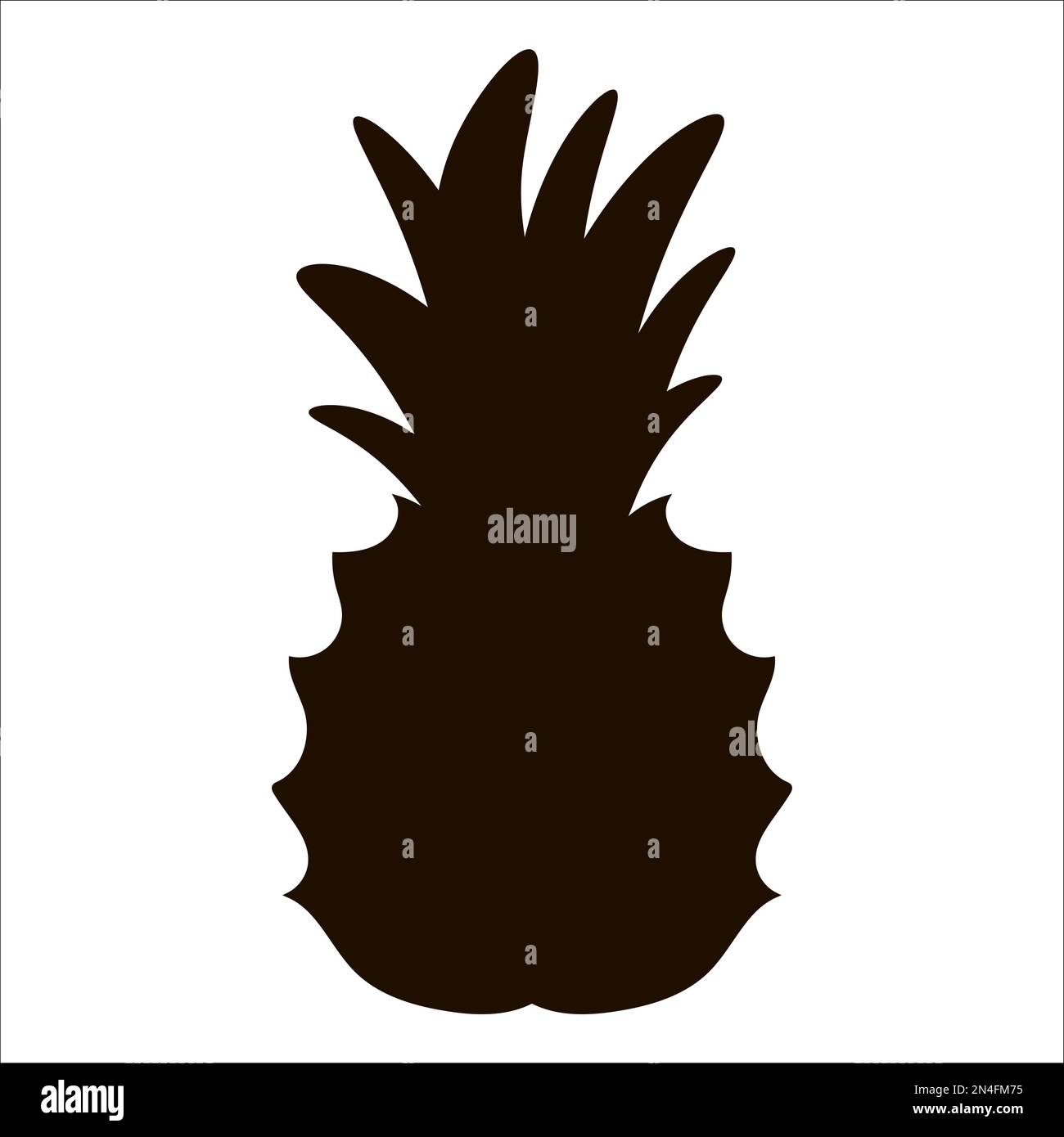 Vector tropical pineapple fruit silhouette clip art. Black jungle foliage illustration. Hand ...