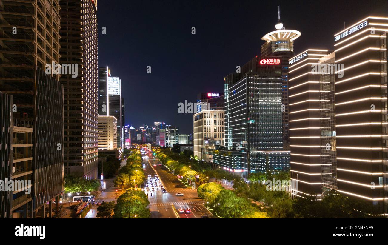 A view of the modern buildings in Shanghai, China at night Stock Photo ...