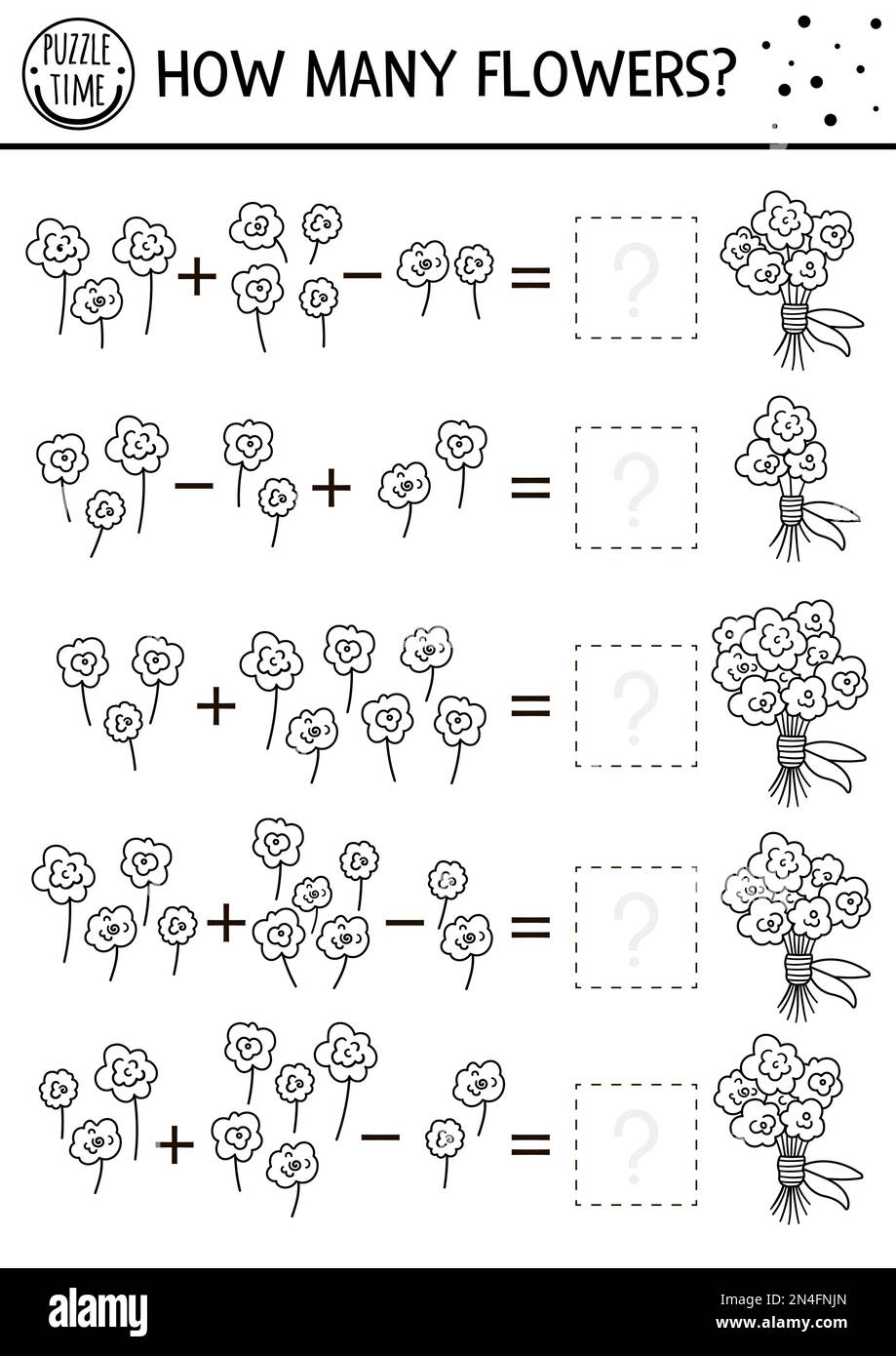 Mothers day black and white matching game with flowers. Holiday math ...