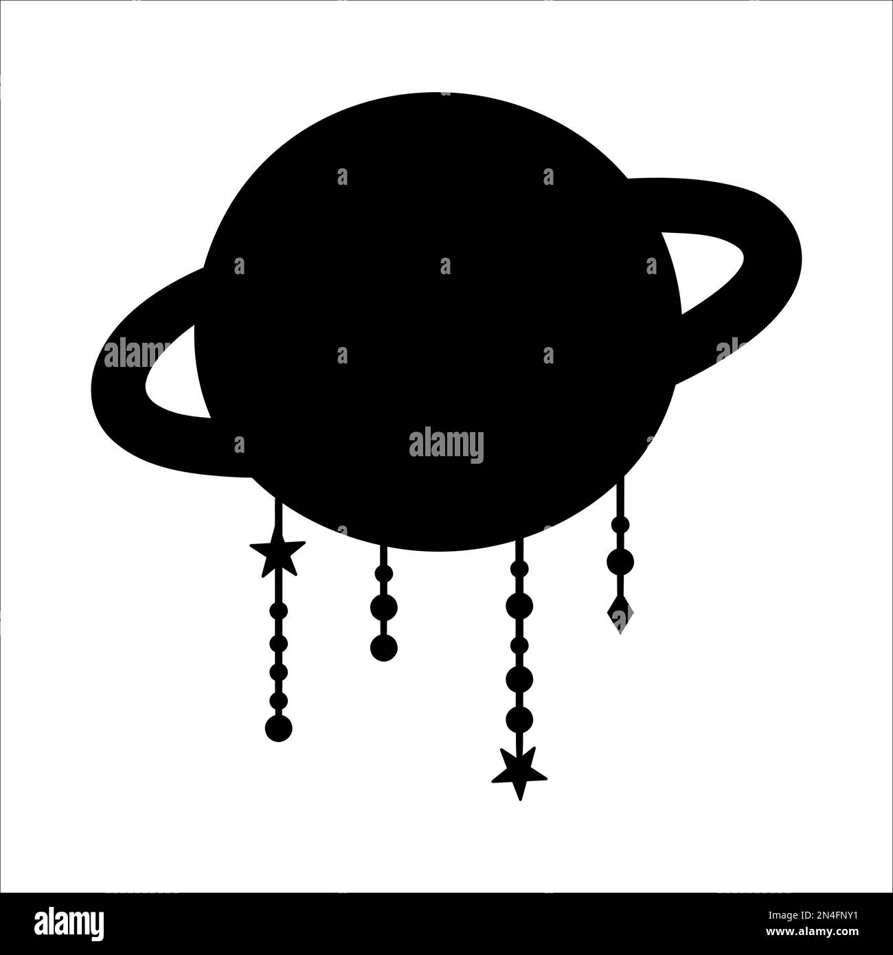 Vector boho planet silhouette with pendants. Bohemian moon icon ...