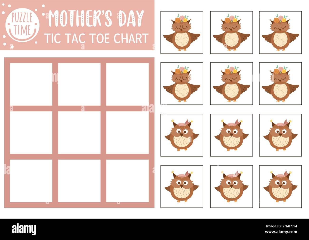 Vector Mothers day tic tac toe chart with cute baby owl and his mother ...