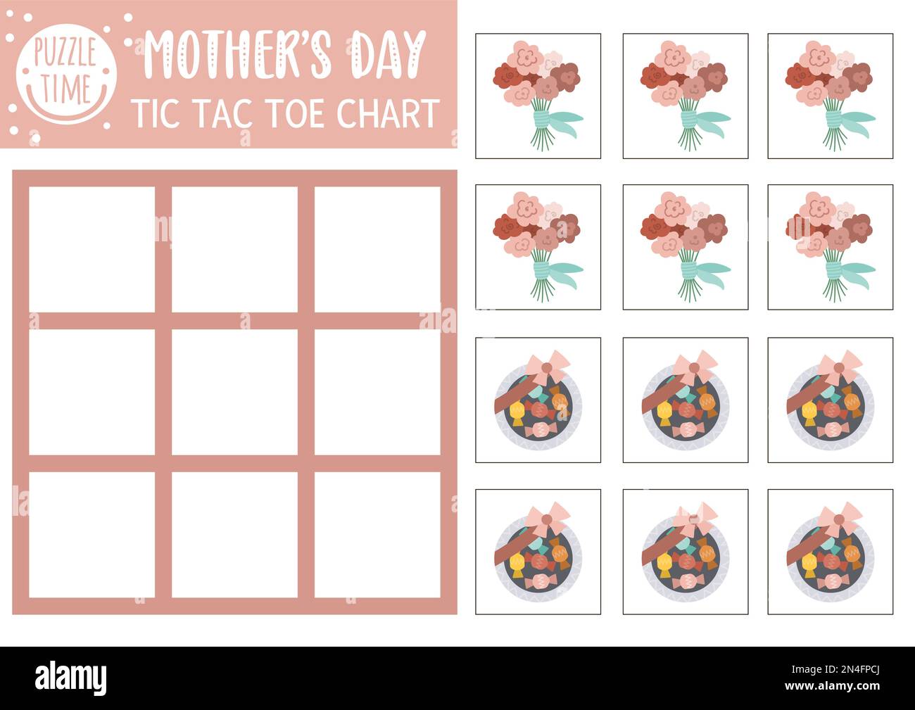 Vector Mothers day tic tac toe chart with traditional holiday presents ...