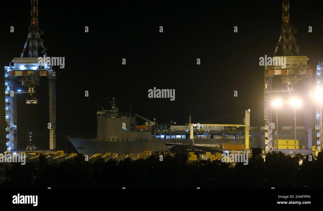 The U.S. cargo vessel MV Cape Ray leaves the Gioia Tauro port, southern ...
