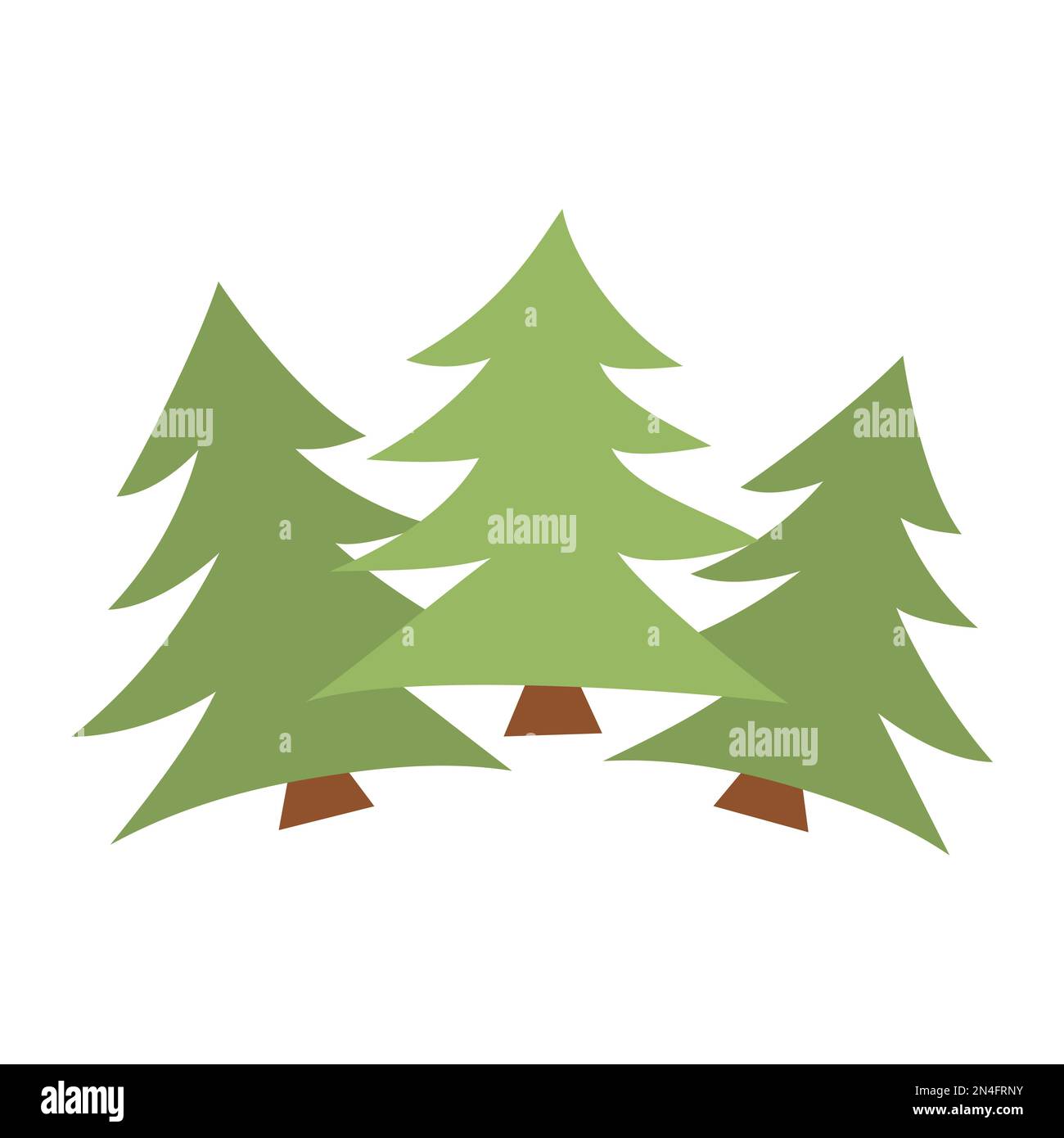 Vector green cartoon fir tree set. Woodland or forest evergreen plant ...
