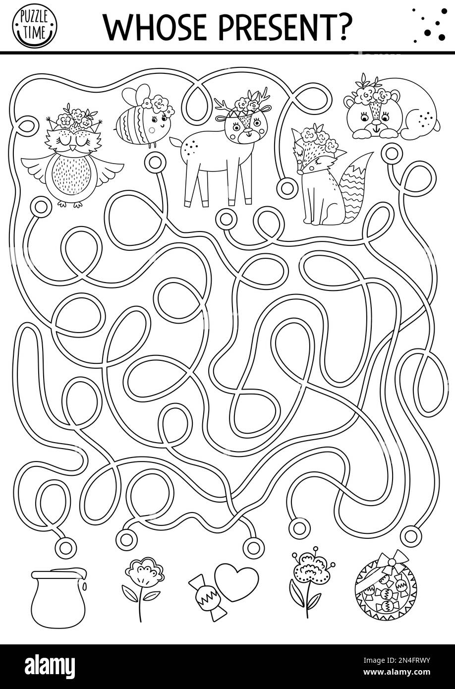 Mothers day black and white maze for children. Holiday preschool ...