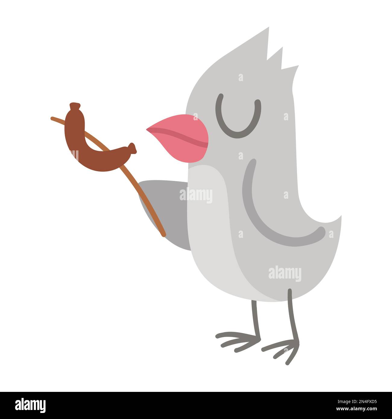 Vector bird with sausage on a twig. Funny woodland animal icon. Cute ...