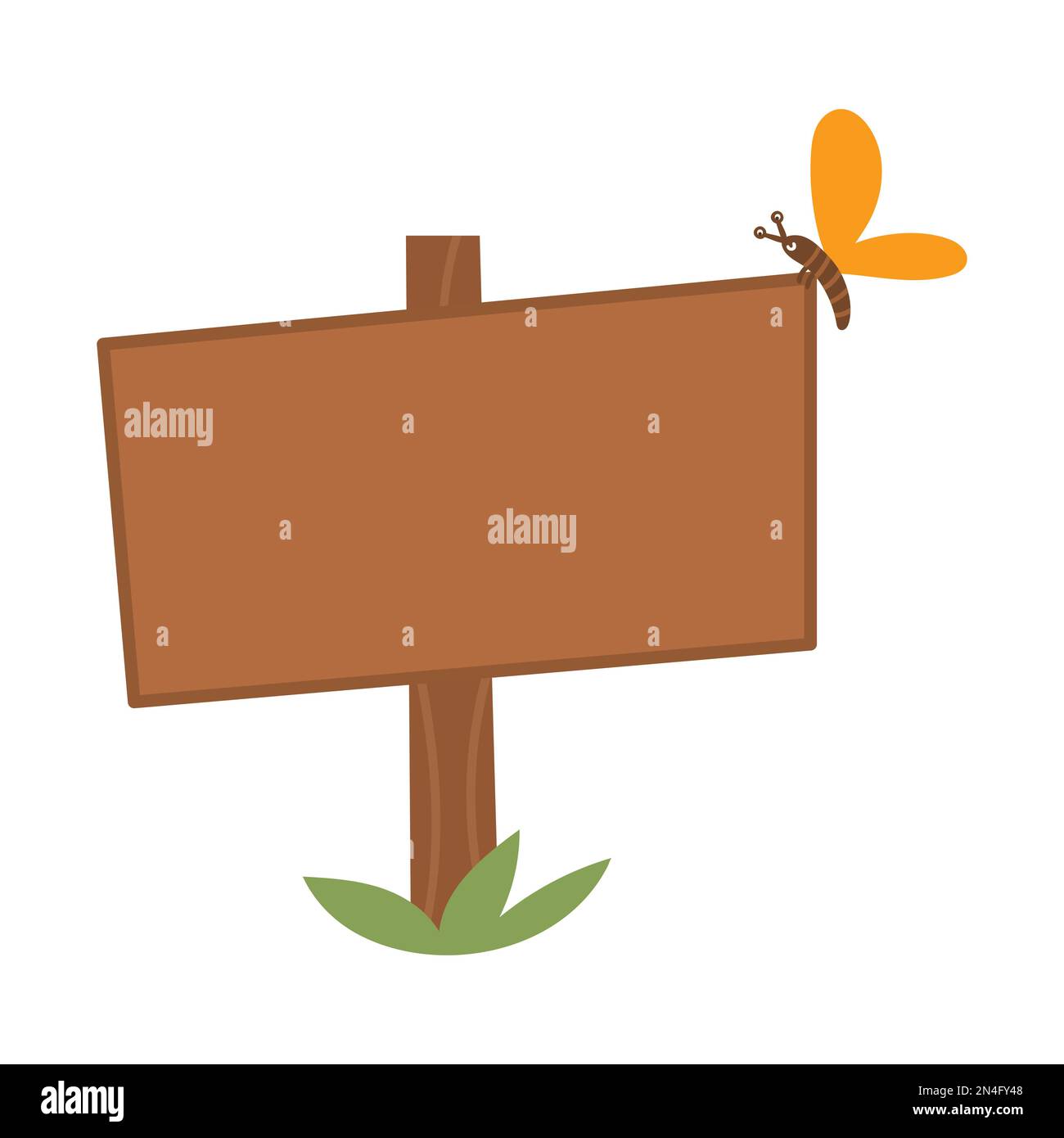 Vector flat illustration of wooden signboard with insect. Road ...
