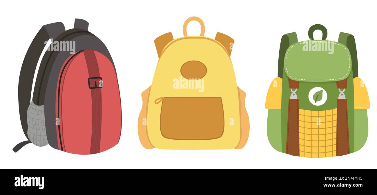 Vector traveler backpacks set. Schoolbag clipart collection. Cute flat ...