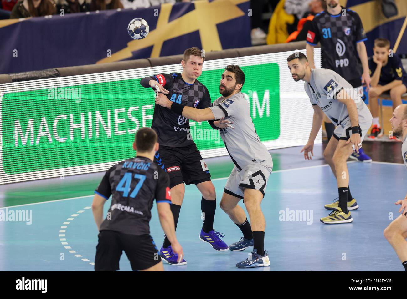 ZAGREB, CROATIA - FEBRUARY 08: Stefan Dodic of PPD Zagreb ina ction during the EHF Champions ...