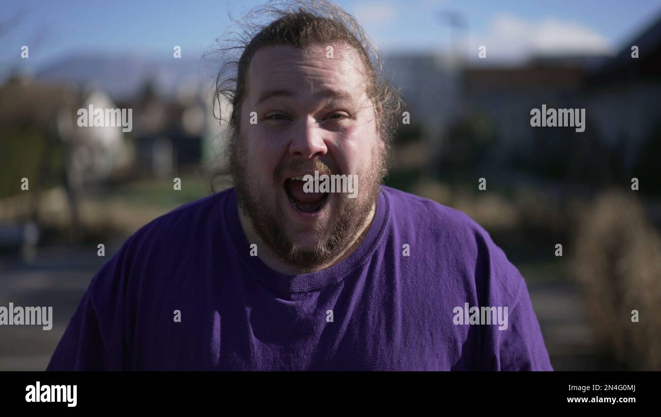 One ecstatic man receiving excellent news. Portrait of a person ...