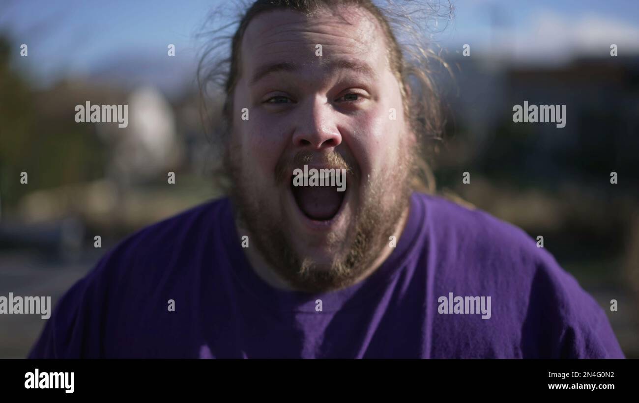 One ecstatic man receiving excellent news. Portrait of a person ...