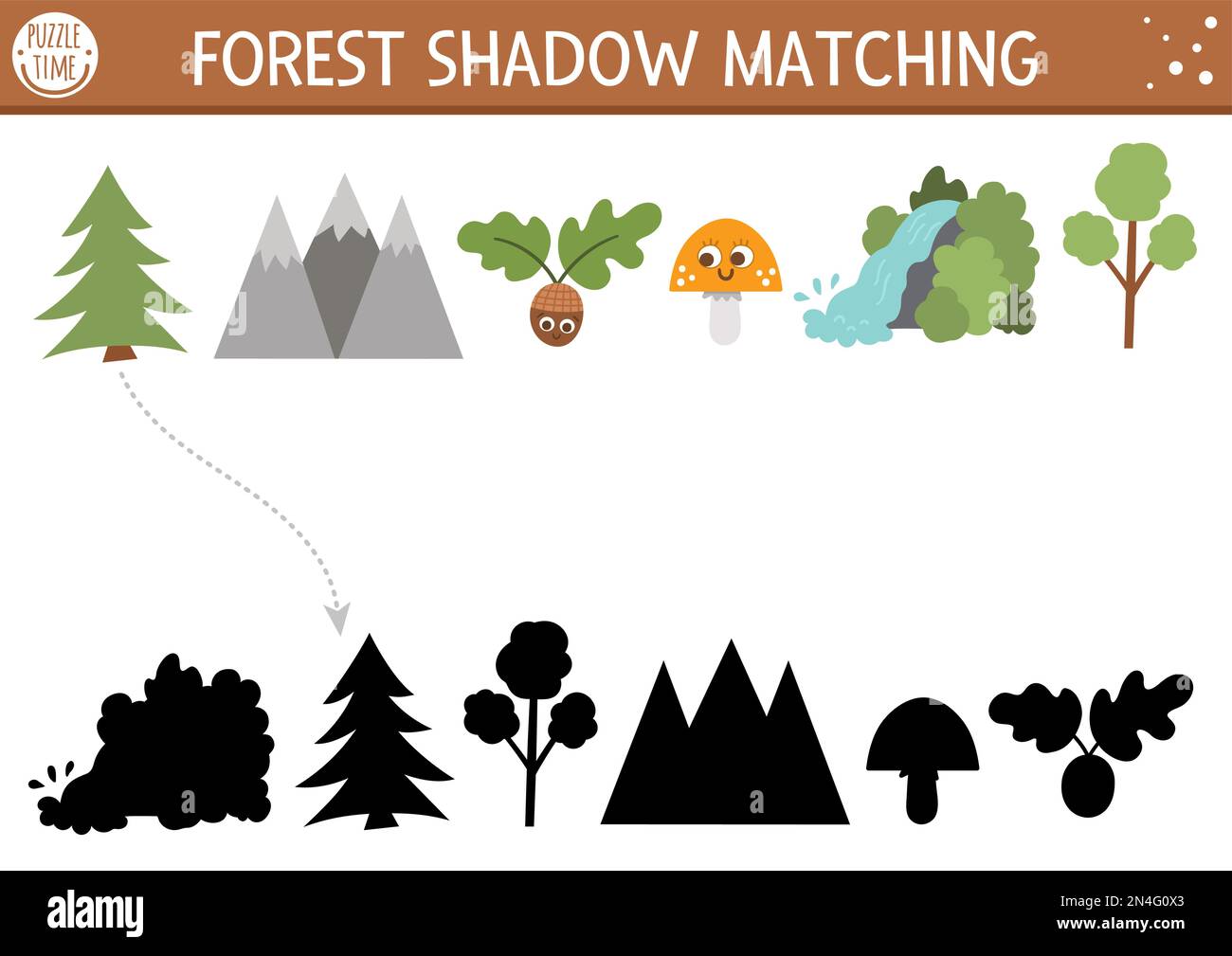 Forest or camping shadow matching activity with cute nature elements ...