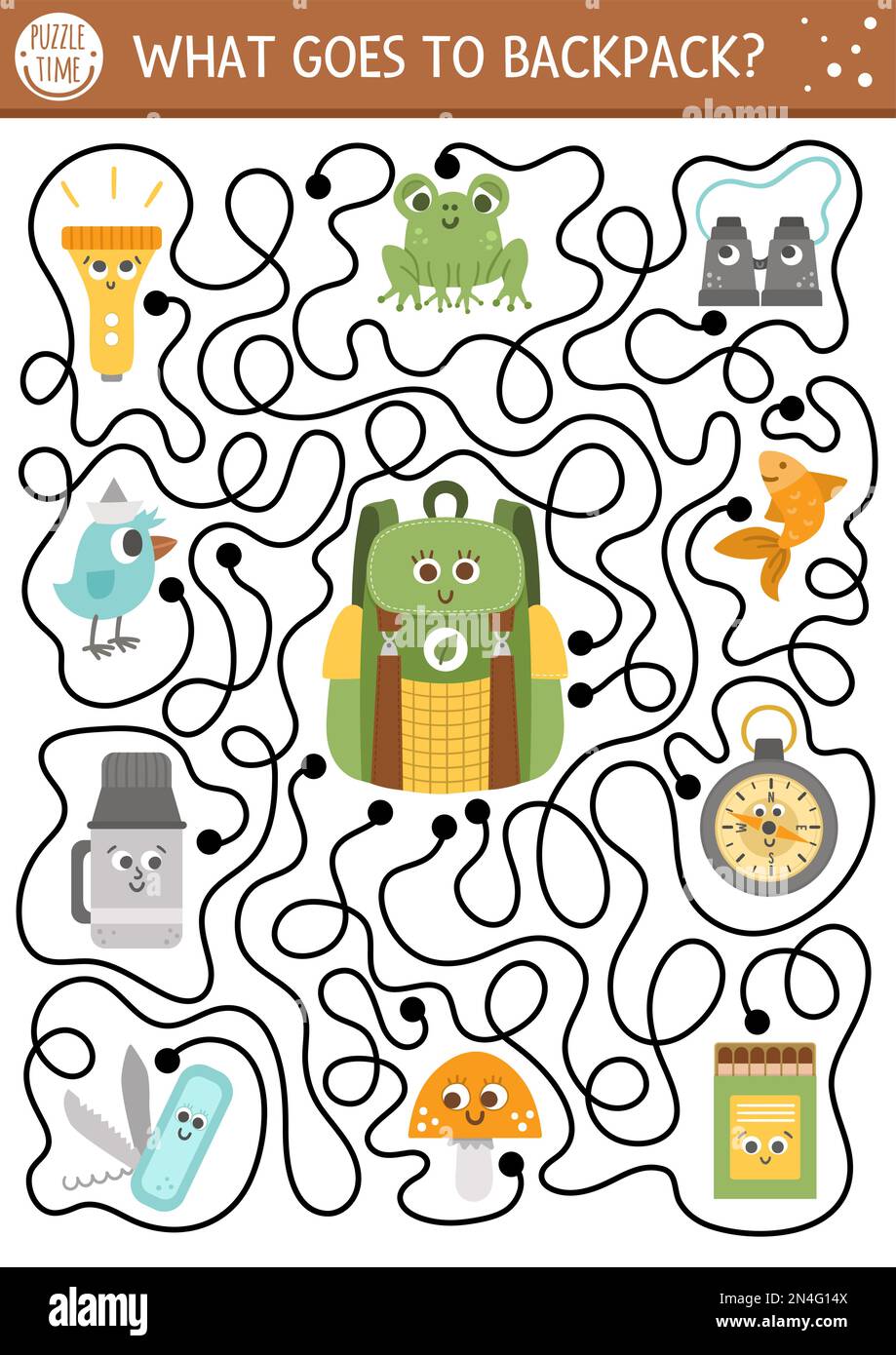 Summer camp maze for children. Active holidays preschool printable ...