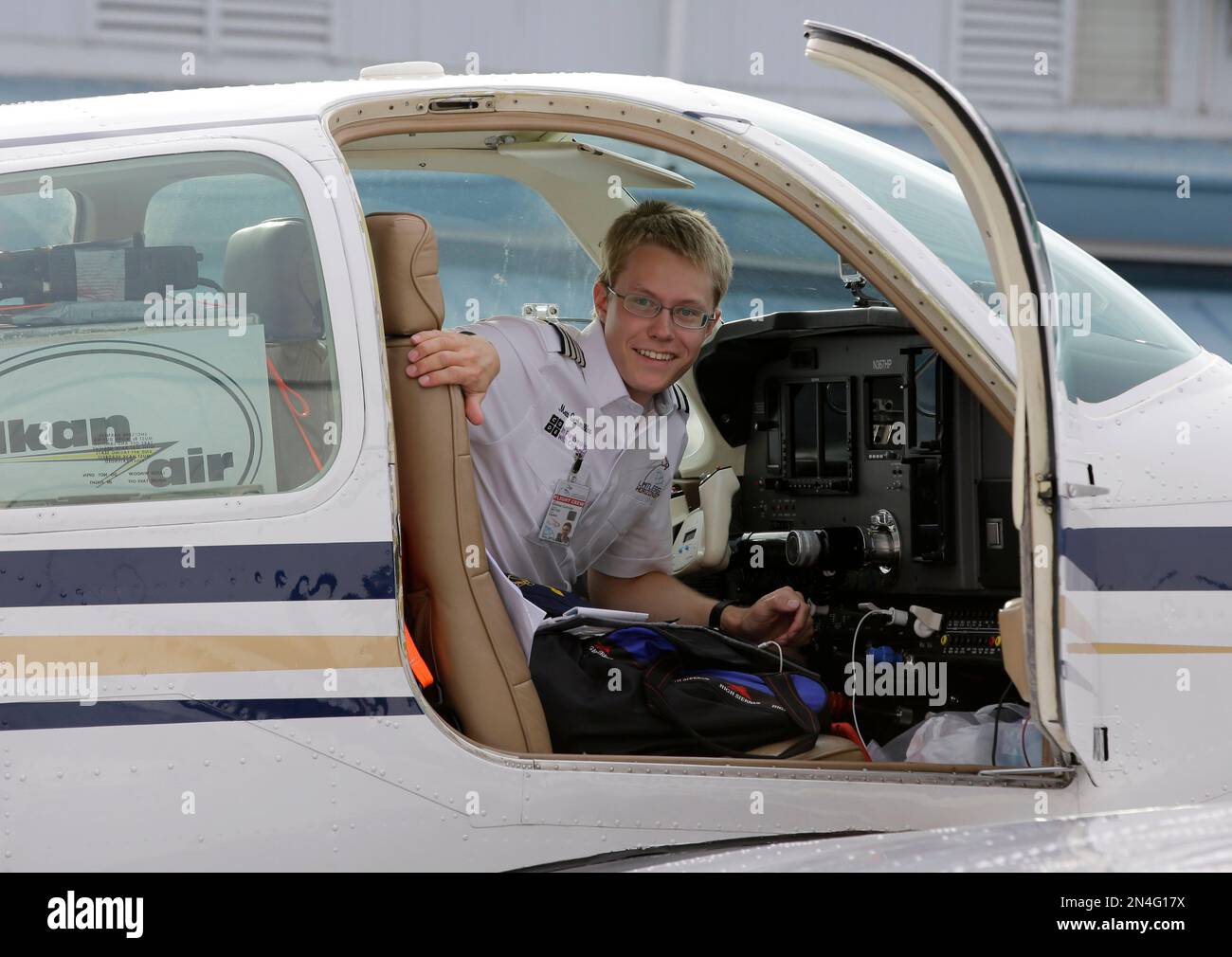 Young American pilot Matt Guthmiller, from Aberdeen, S.D. smiles from ...