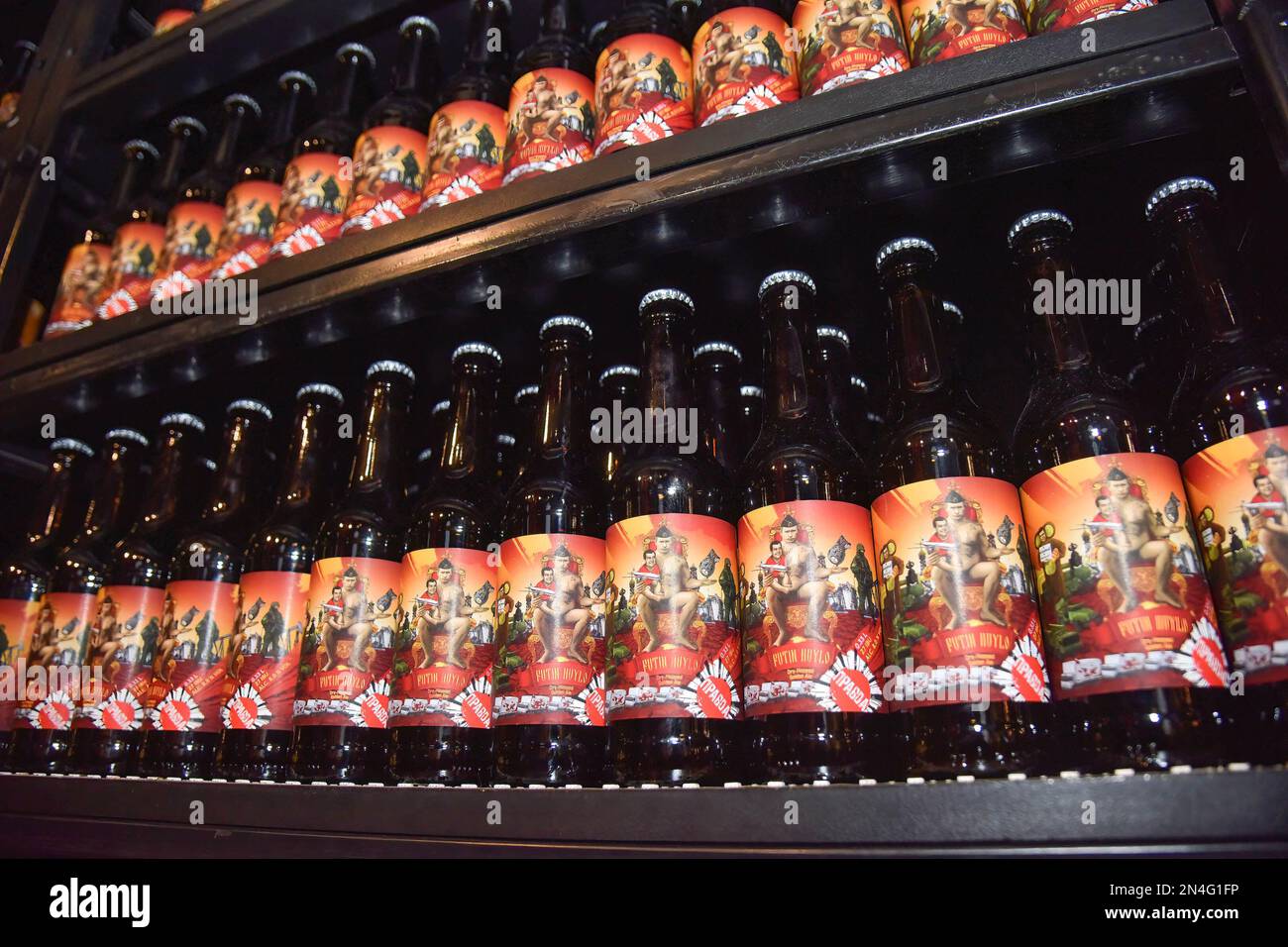 Beer with the image of Russian President Vladimir Putin on the shelves ...