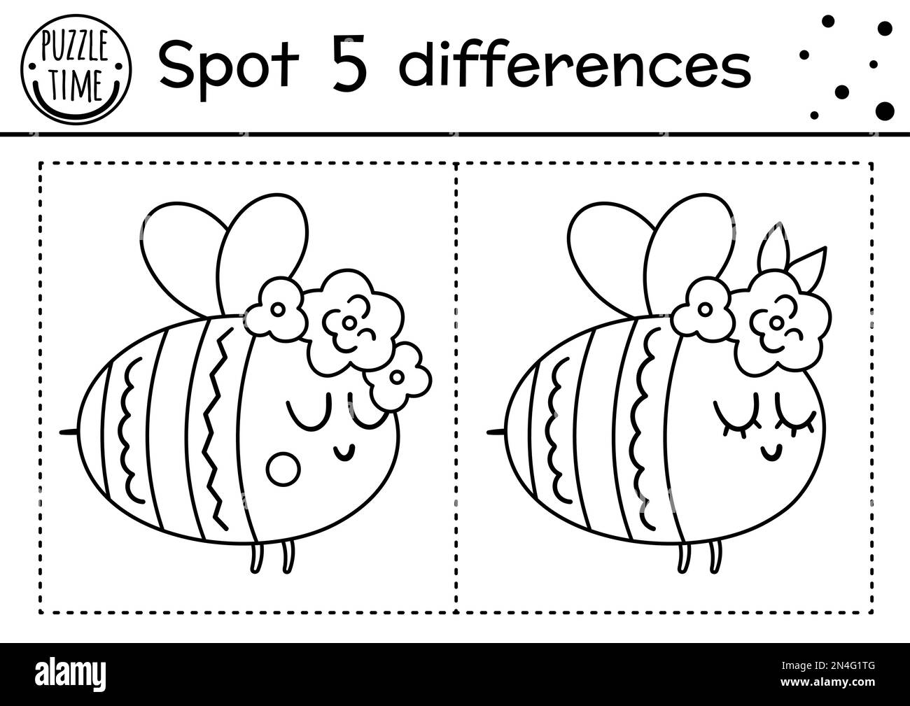 Forest find differences game for children with cute bumblebee. Woodland ...