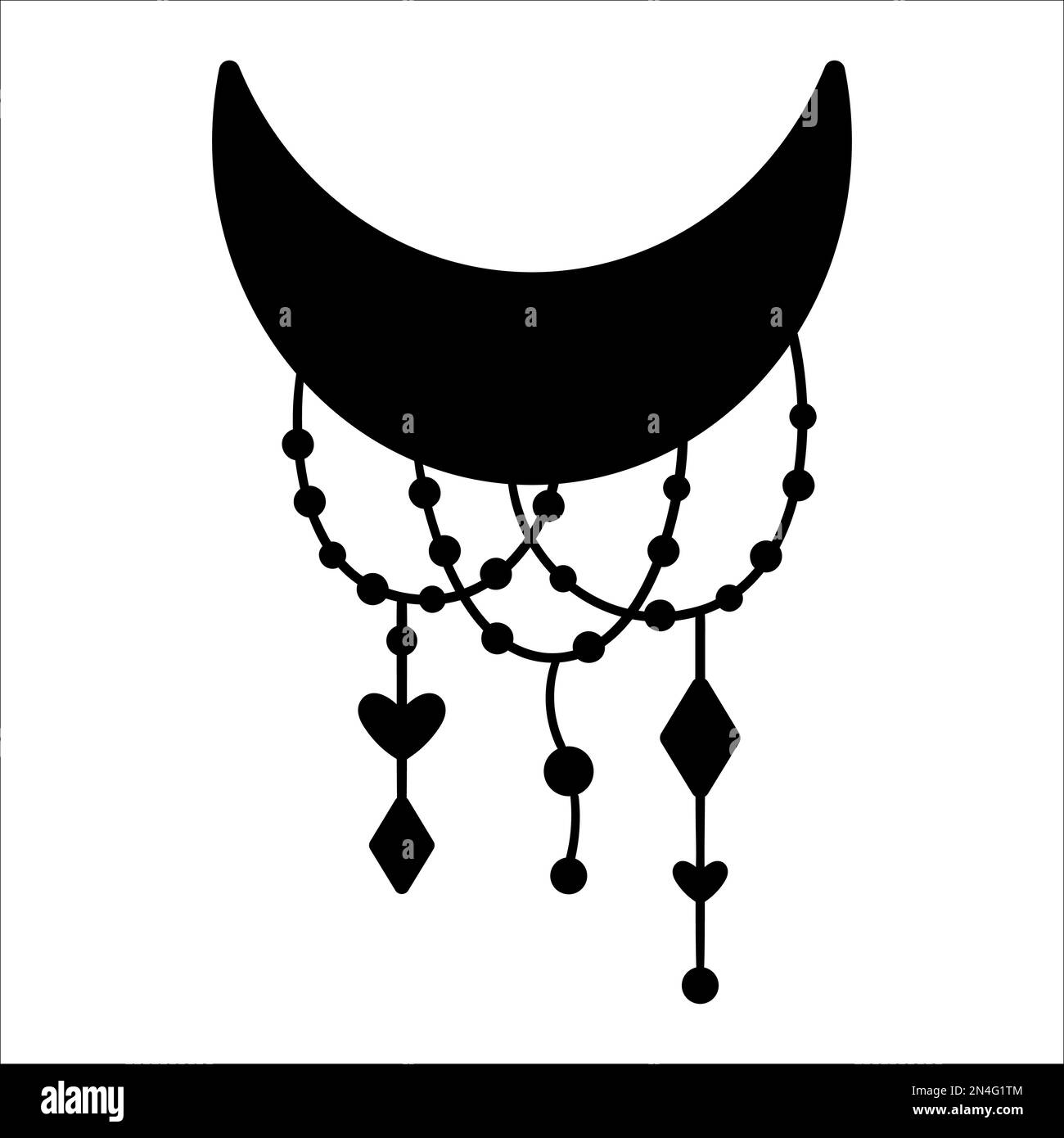 Vector boho crescent silhouette with pendants. Bohemian black ...