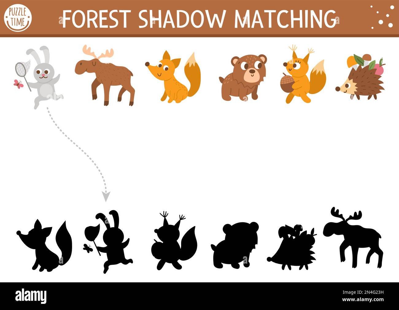 Forest or camping shadow matching activity with cute animals. Family ...