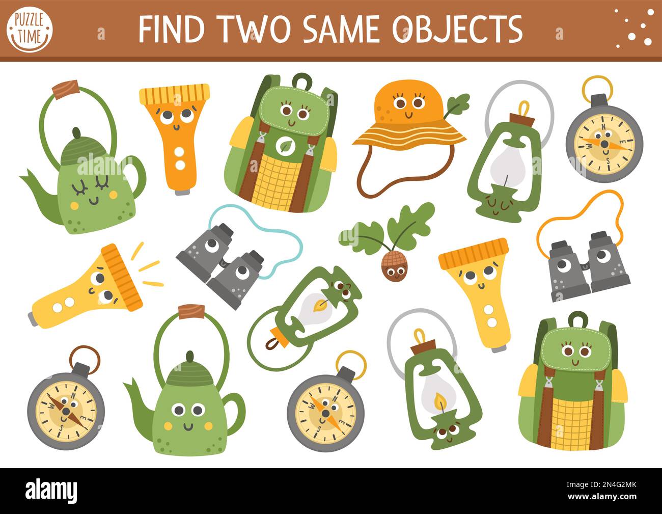 Find two same objects. Camping matching activity for children. Funny ...