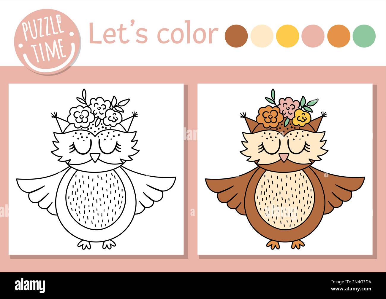 Coloring page for children with owl. Funny bird picture. Vector forest ...