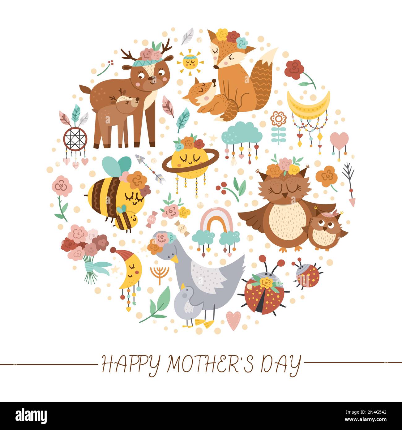 Vector round frame with Mothers day elements. Family love concept ...