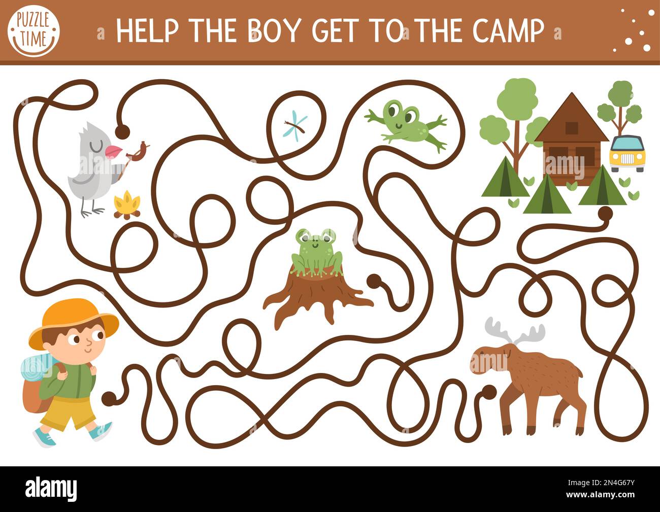Summer camp maze for children. Active holidays preschool printable ...