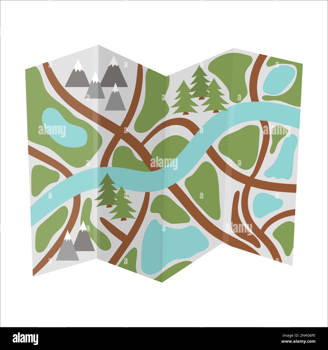 Vector flat illustration of map. Flat colored forest or woods guide ...