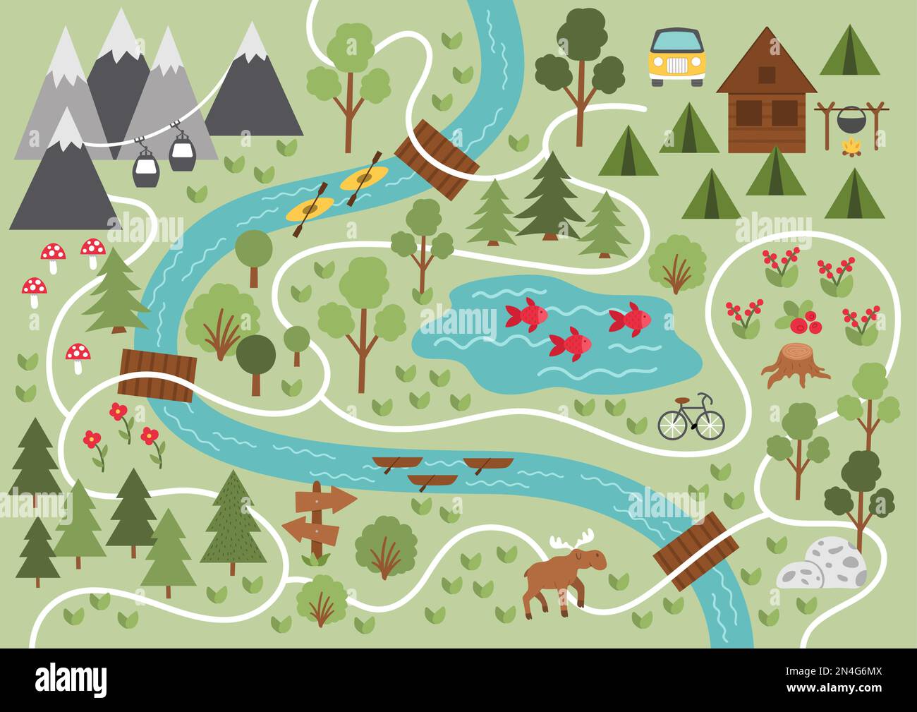 Camping map. Summer camp background. Vector nature clip art or ...