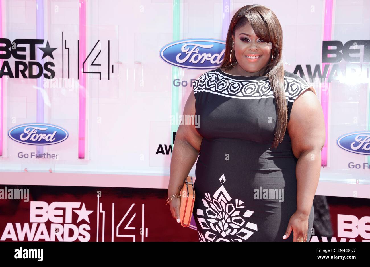 Raven Goodwin arrives at the BET Awards at the Nokia Theatre on Sunday ...