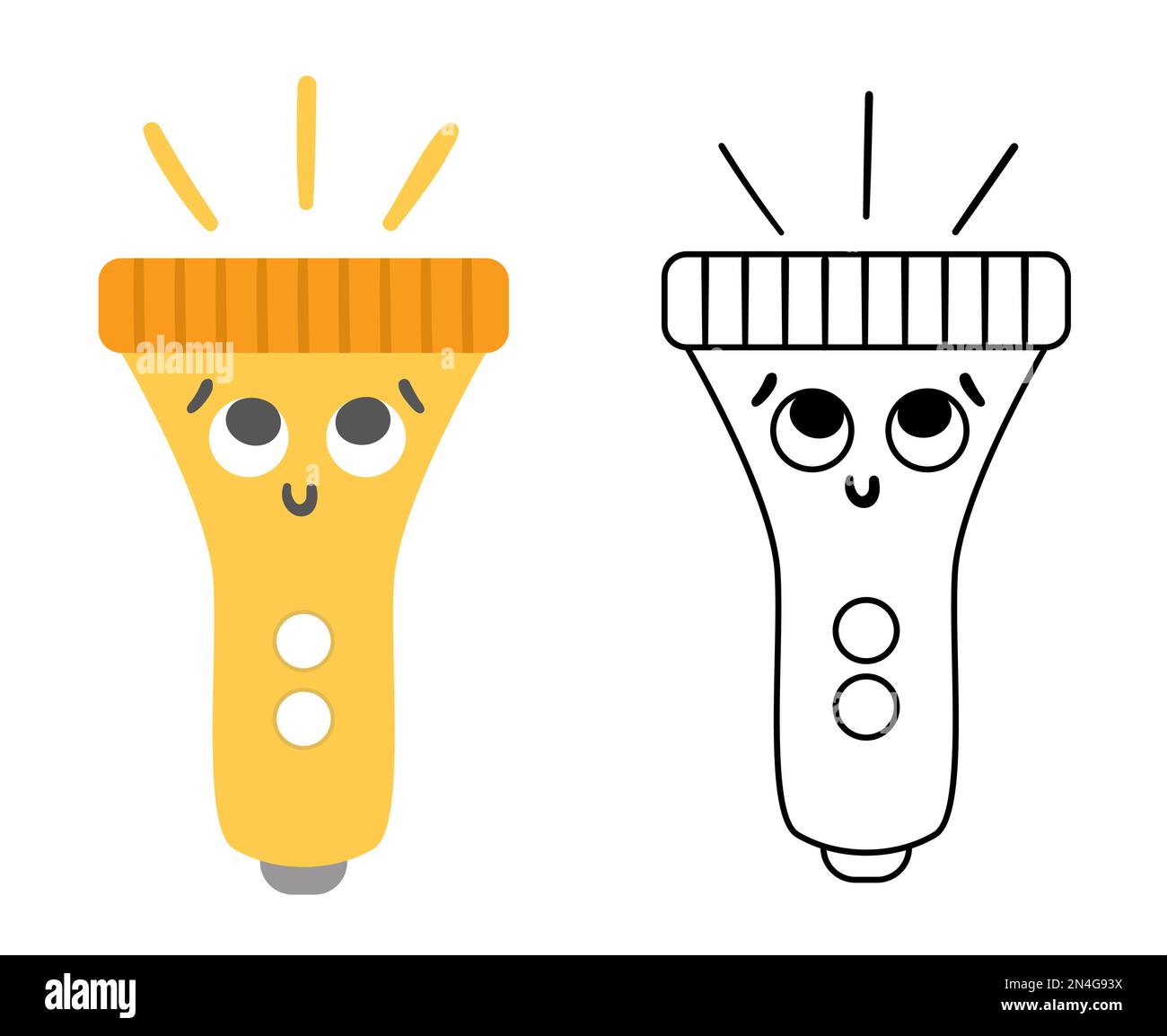 Vector kawaii flashlight colored and black and white illustration ...
