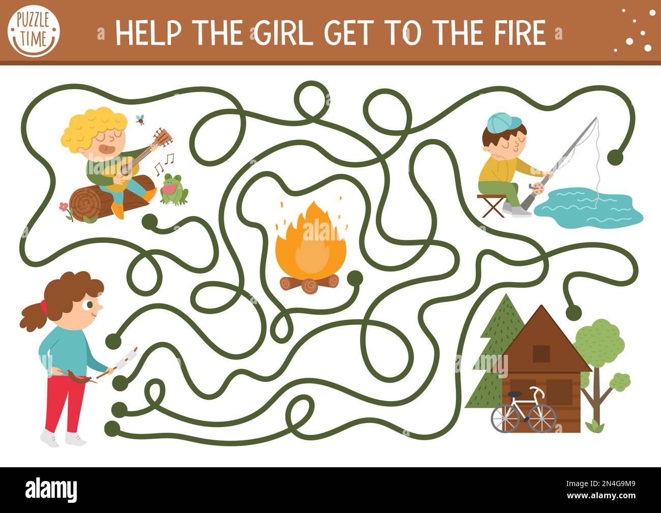 Summer camp maze for children. Active holidays preschool printable ...