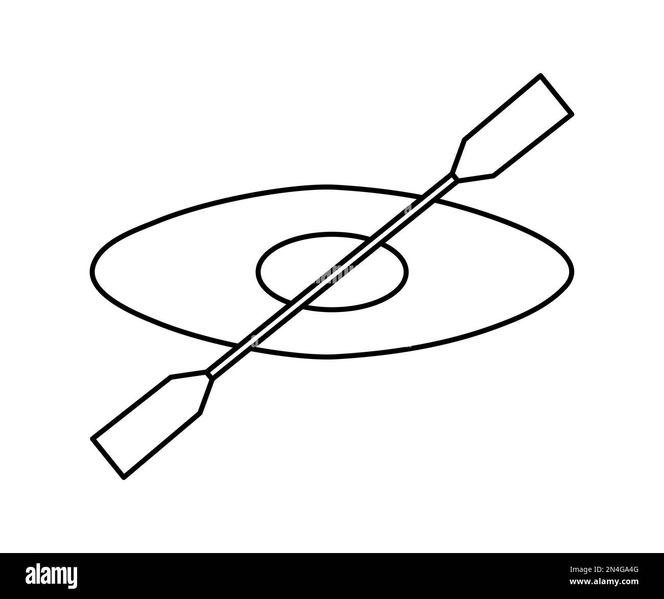 Vector black and white boat icon. Line art kayak with paddle isolated ...