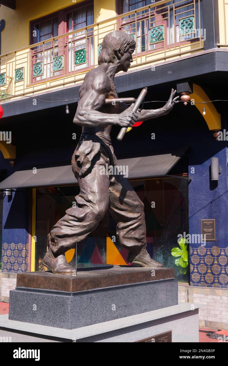 Bruce Lee sculpture. Chinatown, Los Angeles, California, United States ...