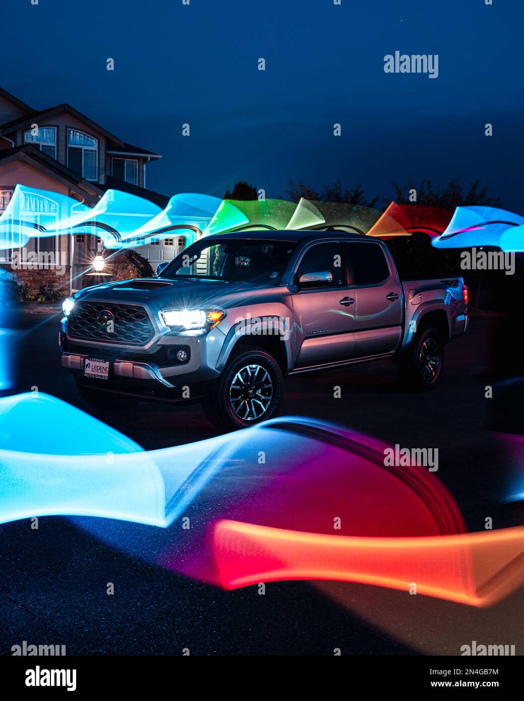 An incredible night long exposure shot of a Toyota Tacoma Stock Photo ...