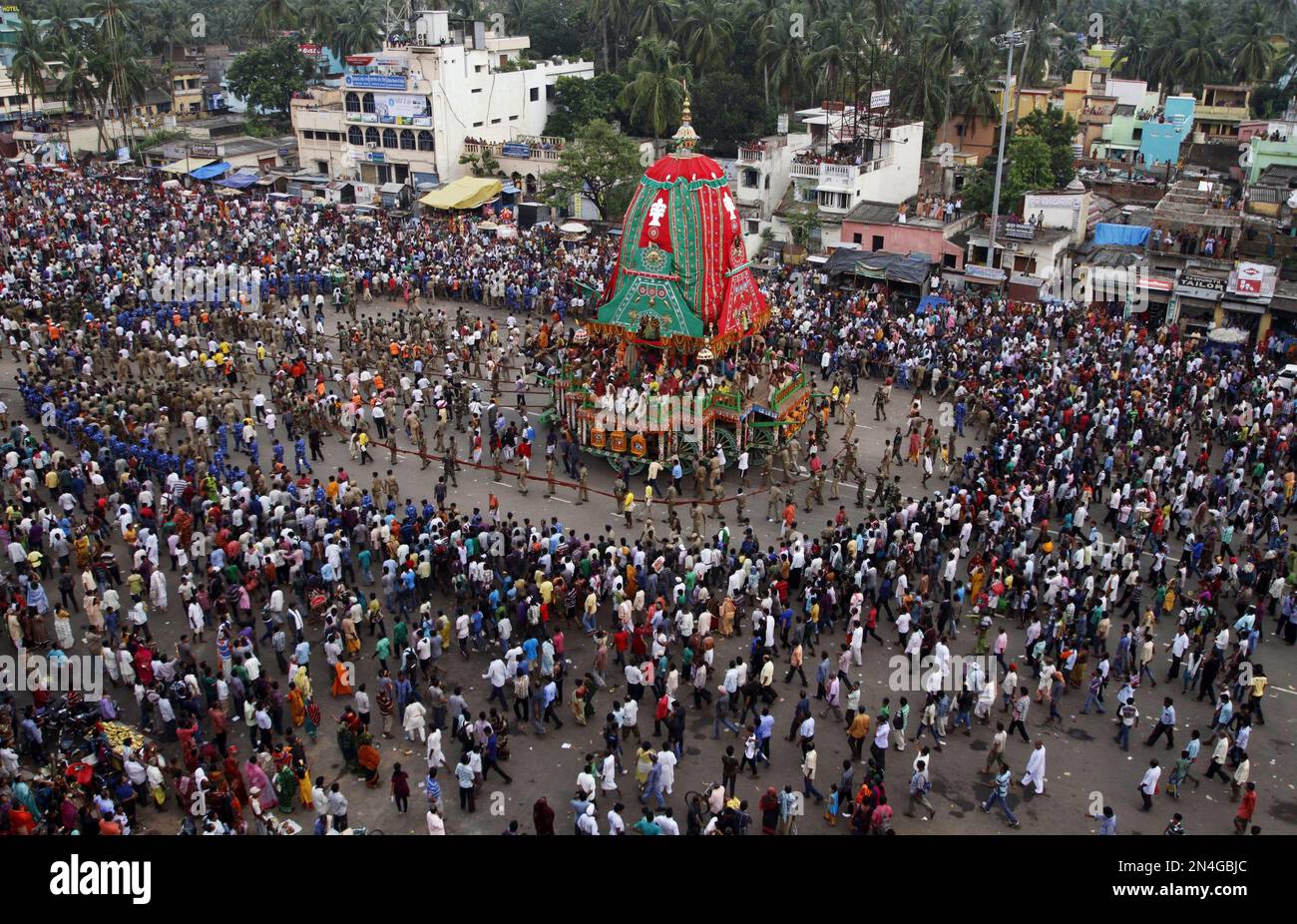 Devotees throng around a chariot during the annual Hindu festival ‘Rath ...