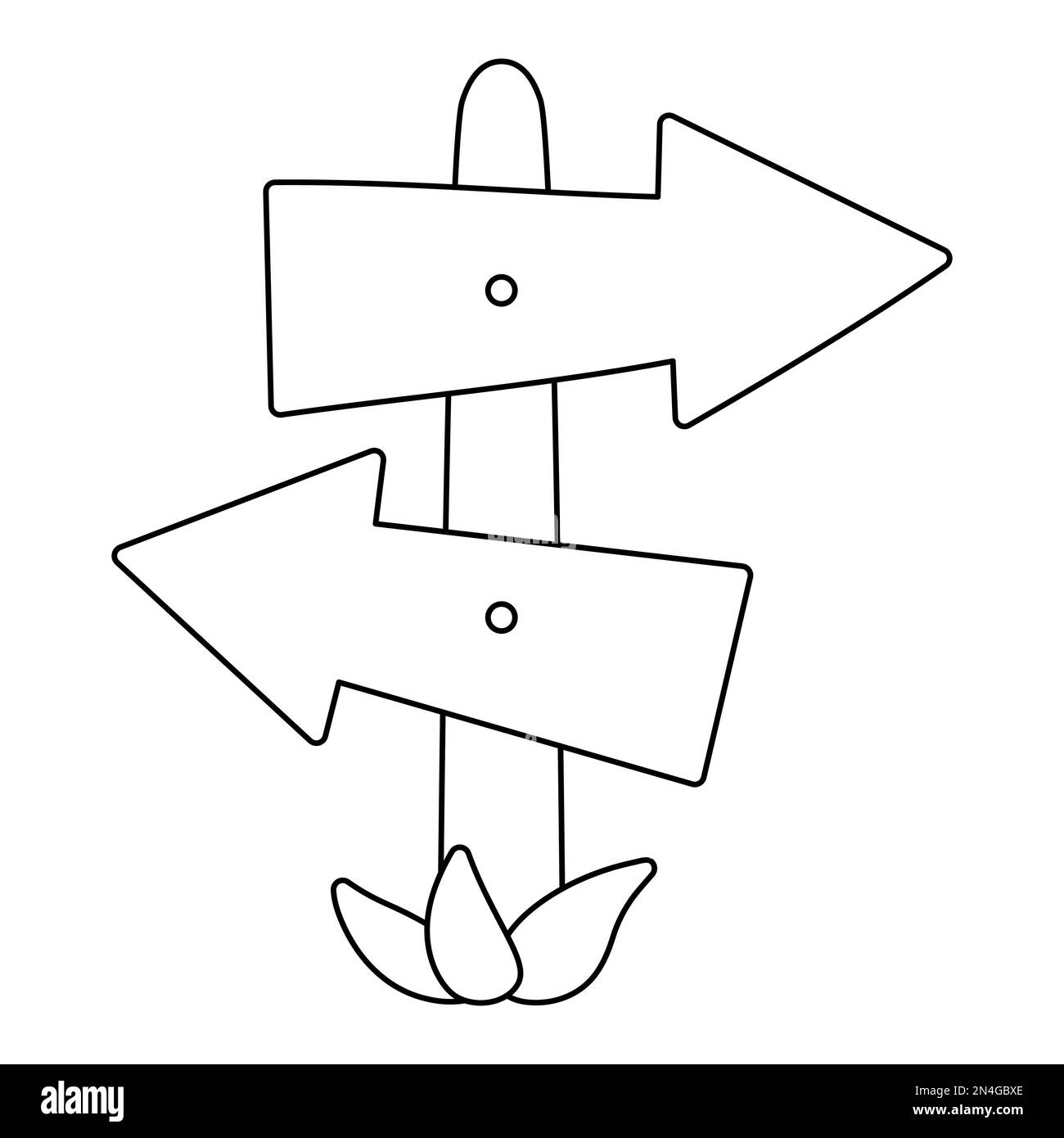 Vector wooden road direction sign black and white illustration. Outline ...