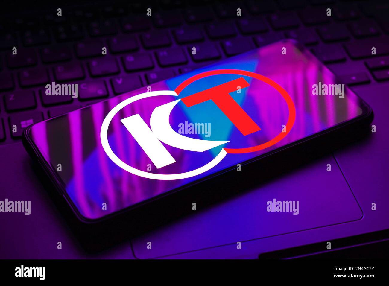 In this photo illustration, the Koei Tecmo (KT) logo is displayed on a ...