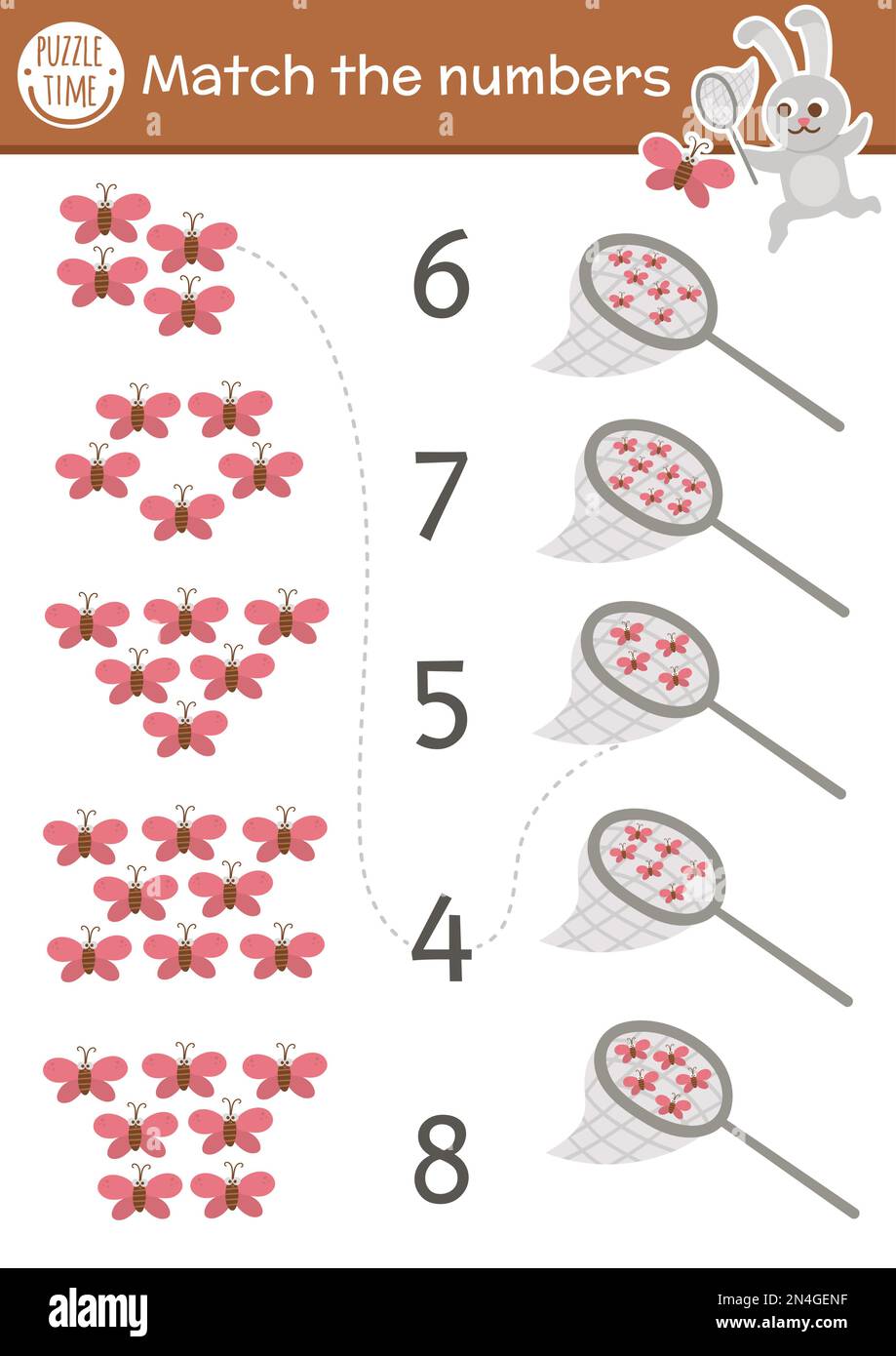 Match the numbers game with butterflies in the net. Forest math ...